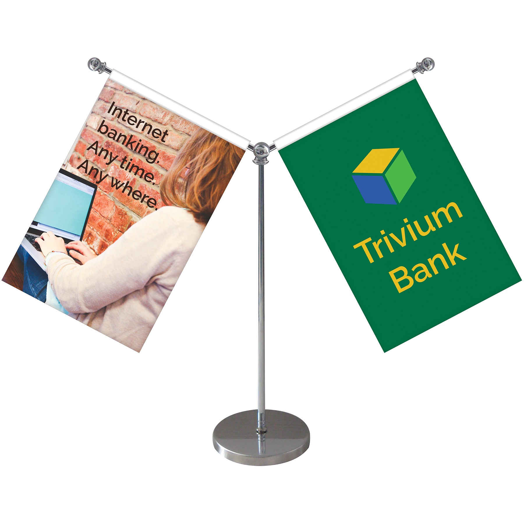 11" Metal Flagpole w/ Two Double Sided Flags