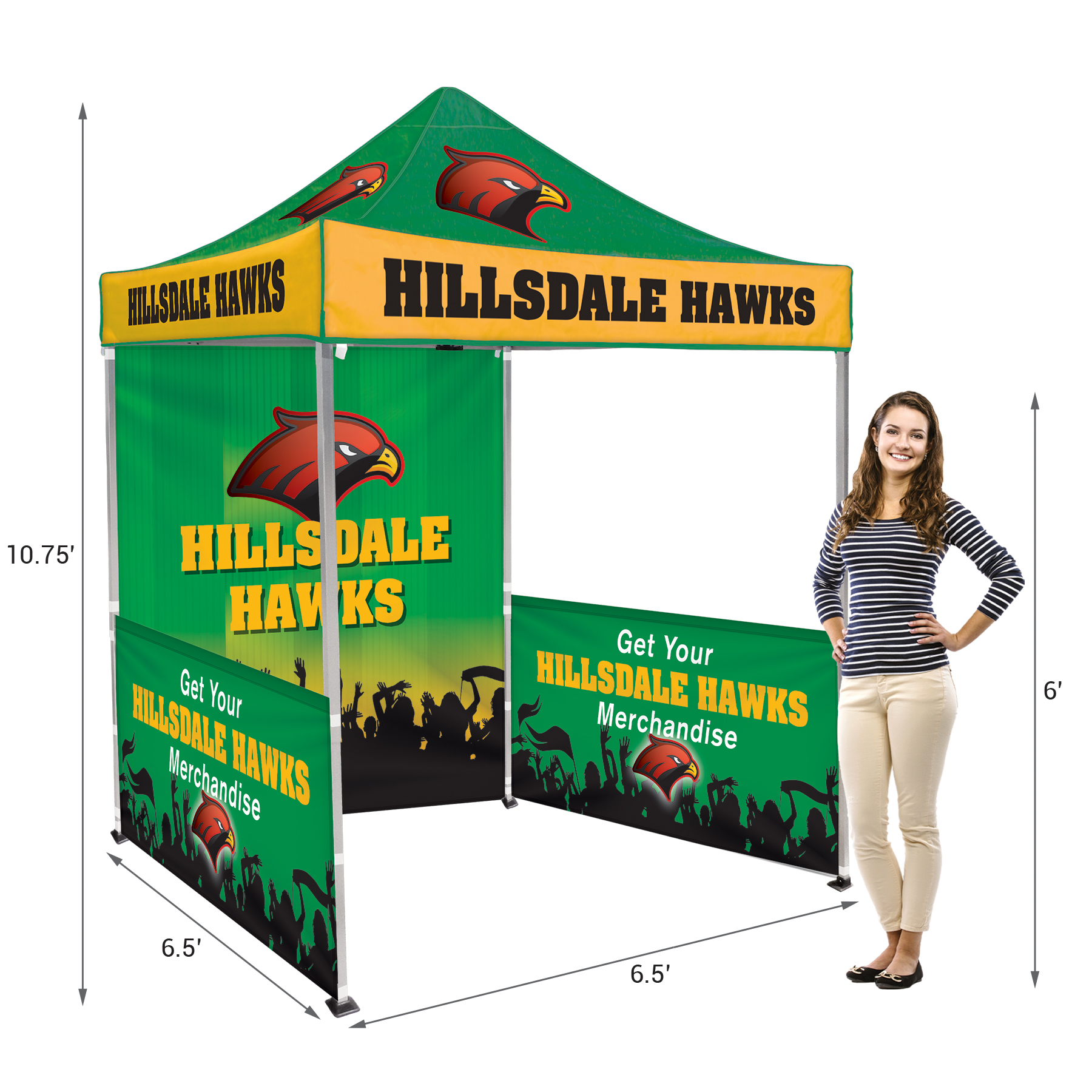 6.5' Square Canopy Tent With 1 Full Double Sided Wall & 2 Double Sided ...