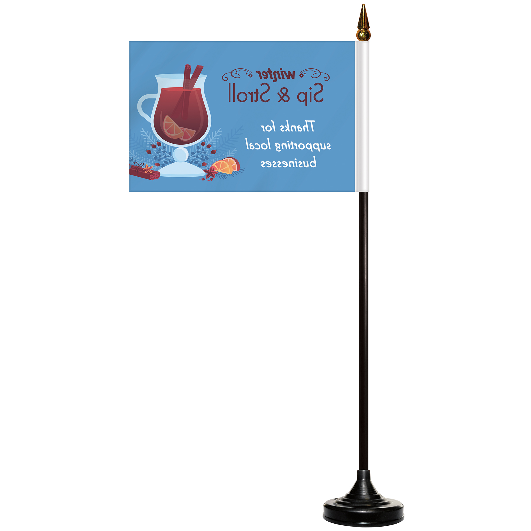 4" x 6" Single Reverse Stick Flag with Black Plastic Weighted Base