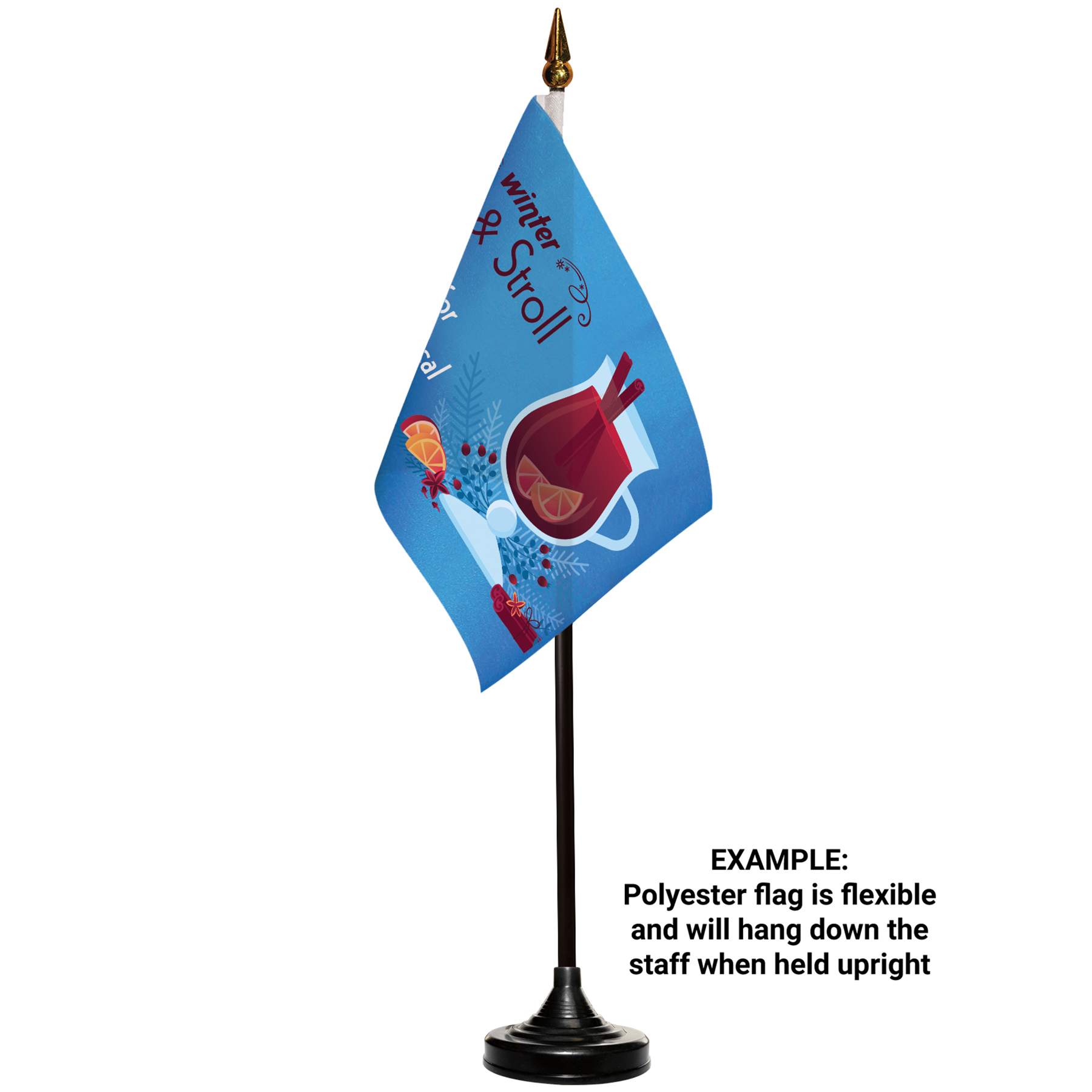 4" x 6" Single Reverse Stick Flag with Black Plastic Weighted Base