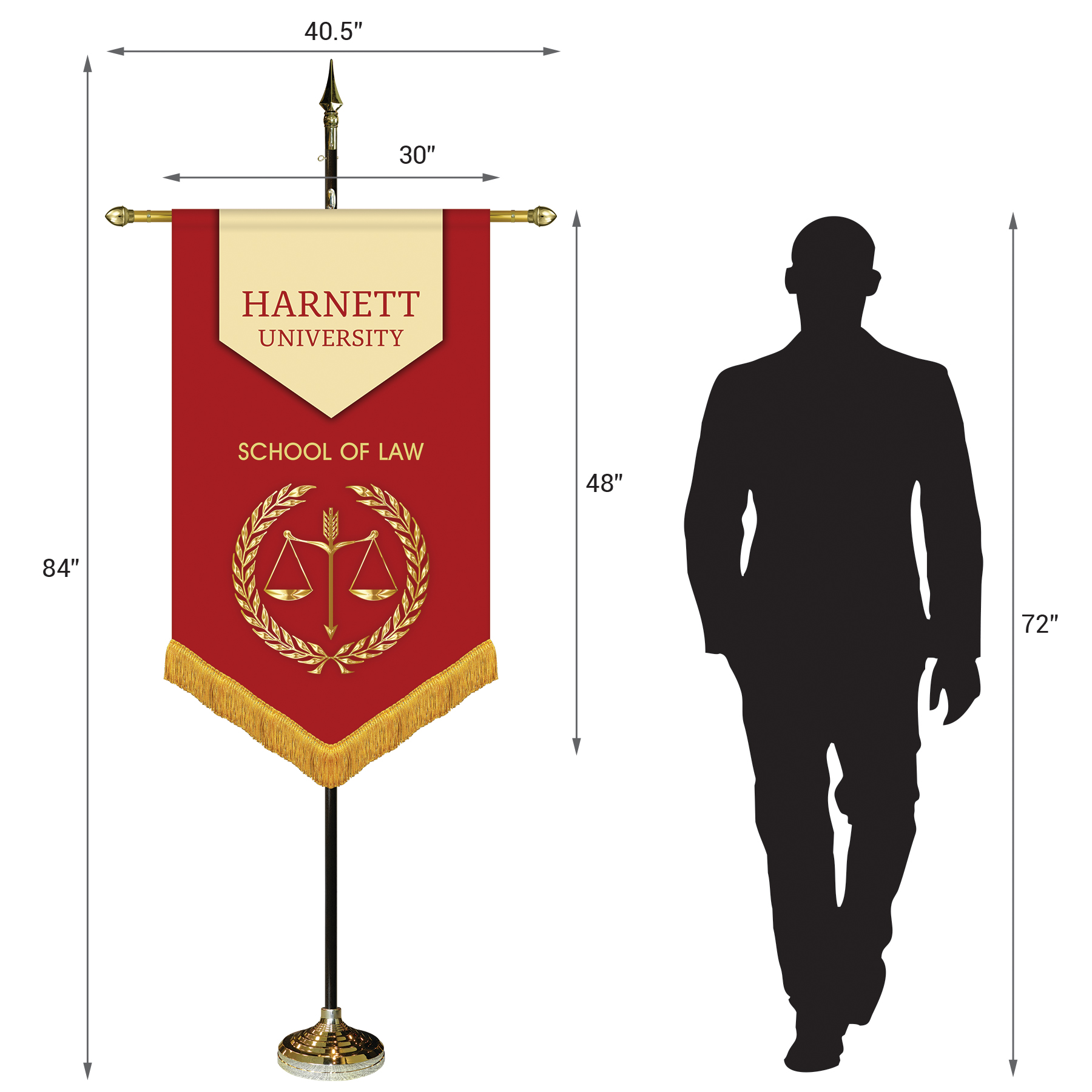 30" x 48" Premium Gonfalon 7' Kit / V-Cut / Fringe