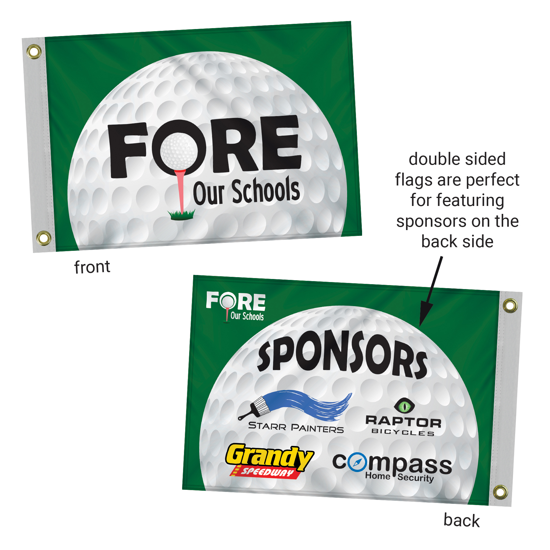 14" x 20" Double Sided Golf Flag with Heading and Grommets